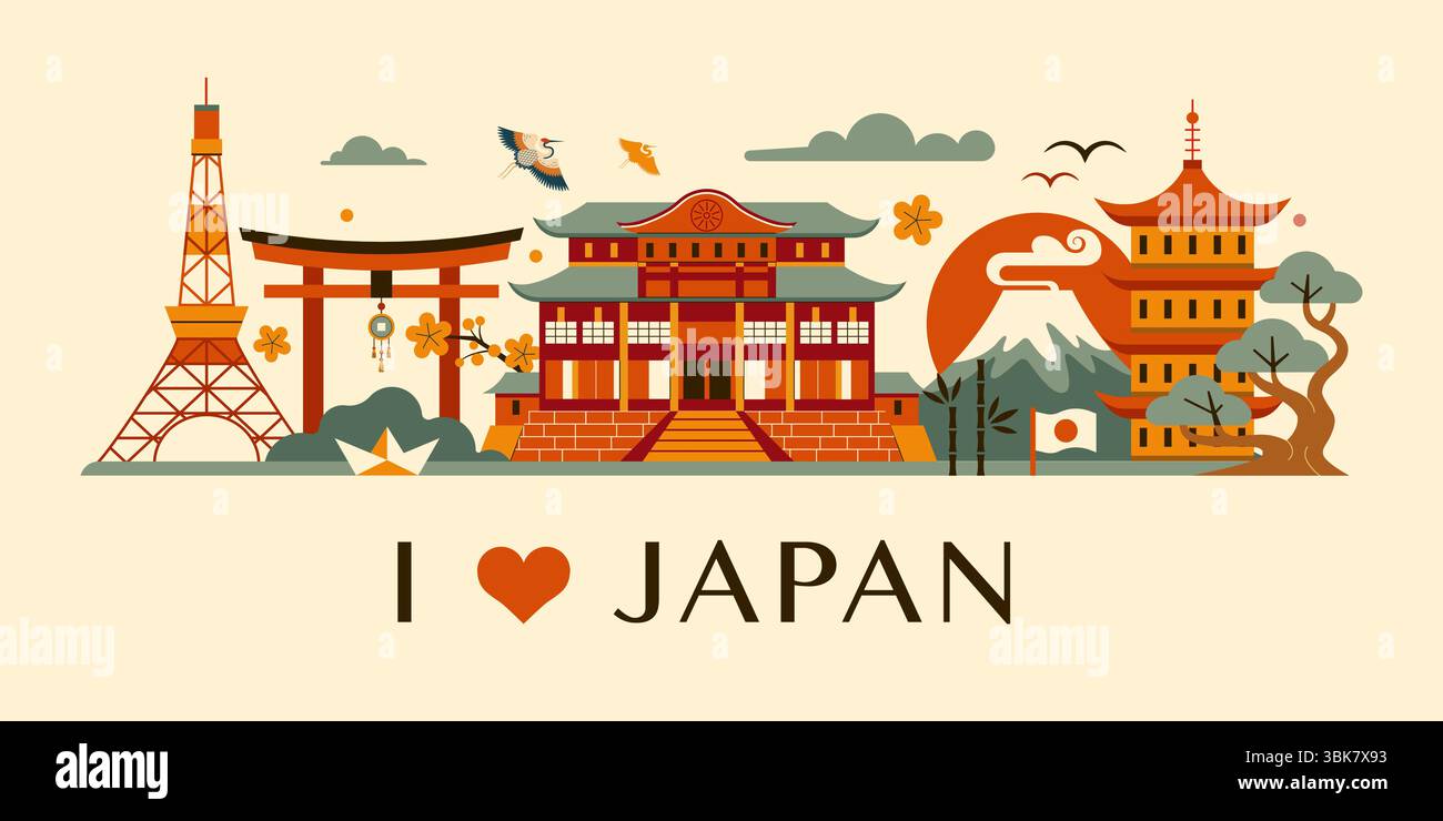 I Love Japan Skyline Travel Banner Stock Vector Image & Art - Alamy