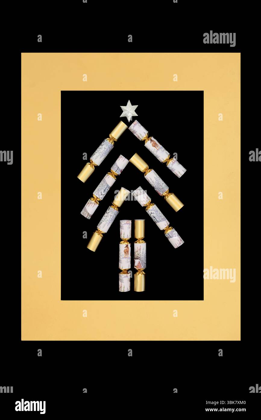 Christmas cracker abstract tree shape design in gold white colors on ...