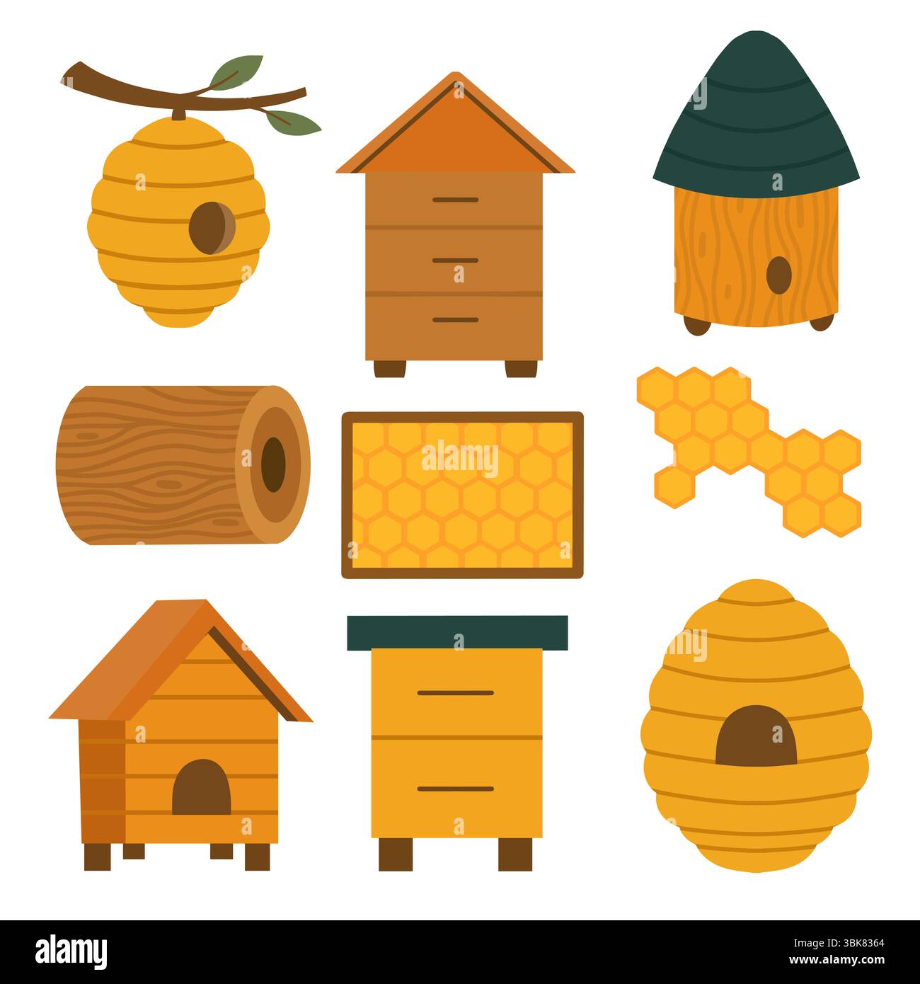Vector set of clipart on the theme of beekeeping. Collection of houses ...