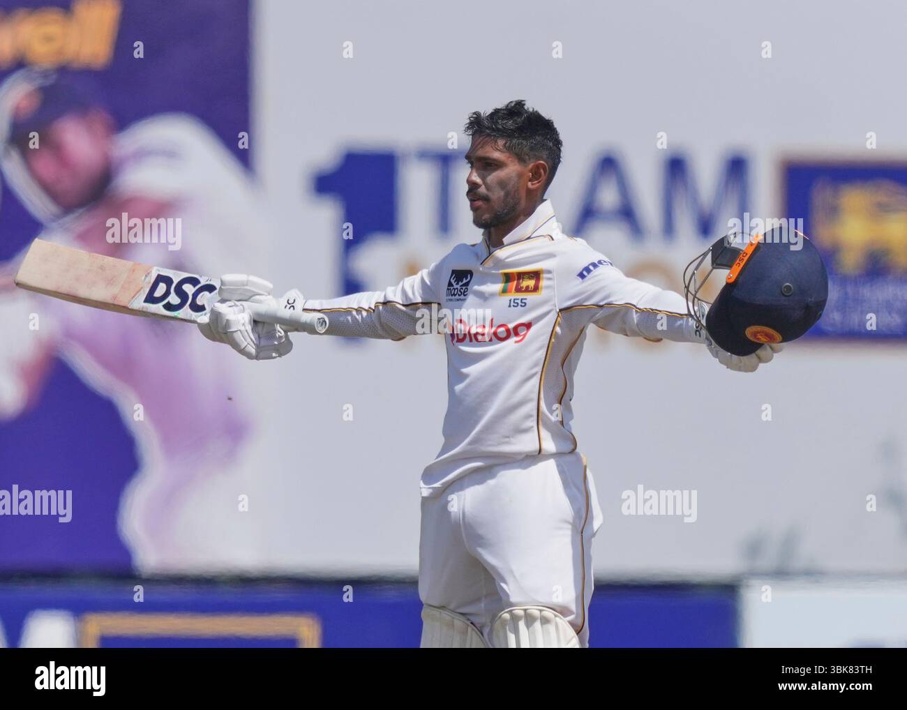 Sri Lanka's Pathum Nissanka celebrates his century during day three of ...