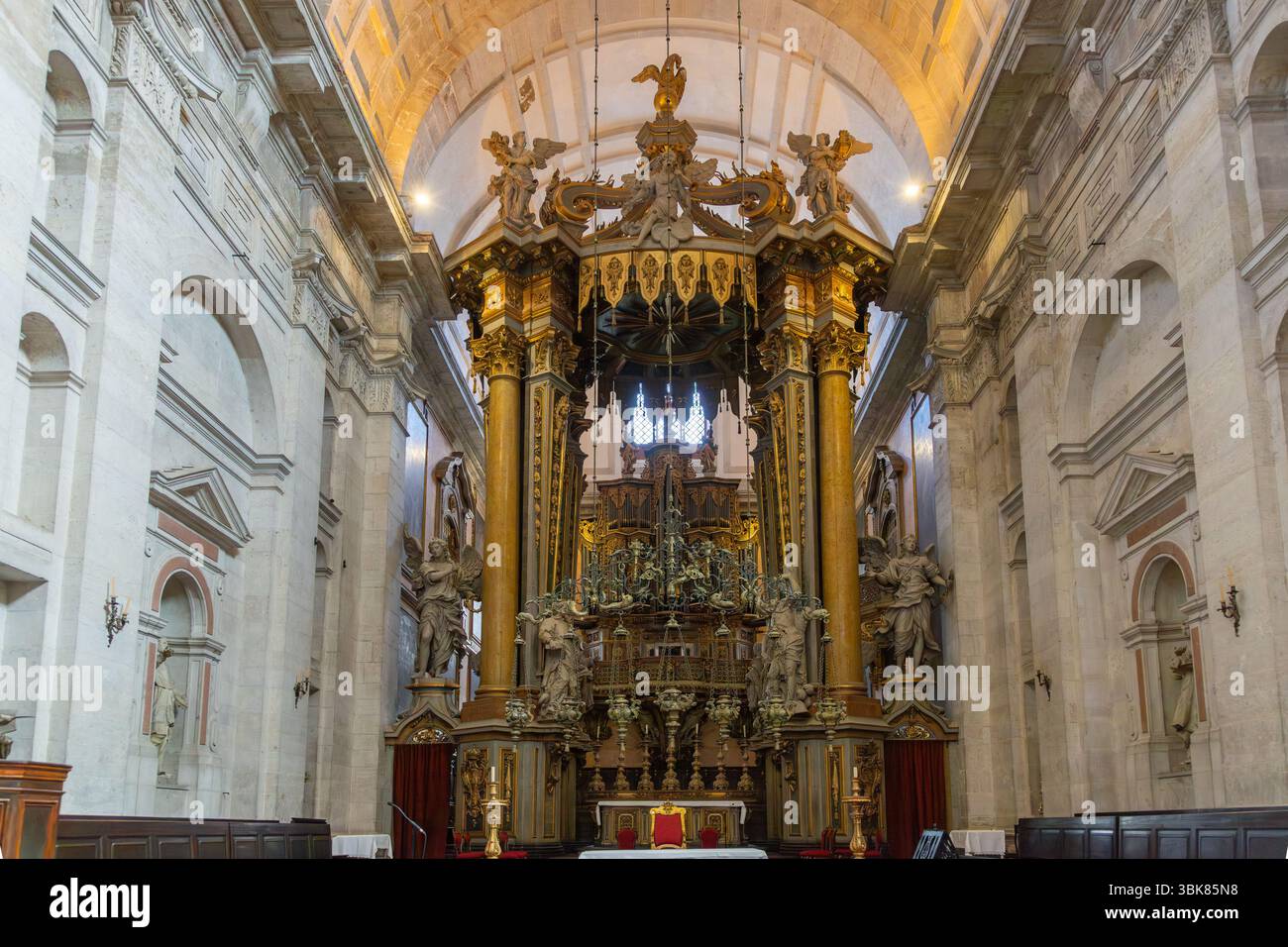 Magnificent baroque church altar with intricate golden carvings and ...