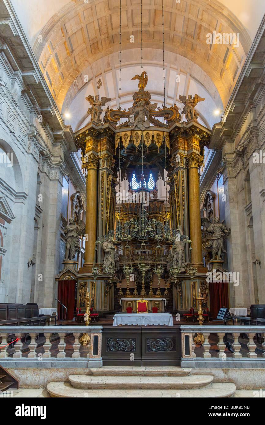 Magnificent baroque church altar with intricate golden carvings and ...