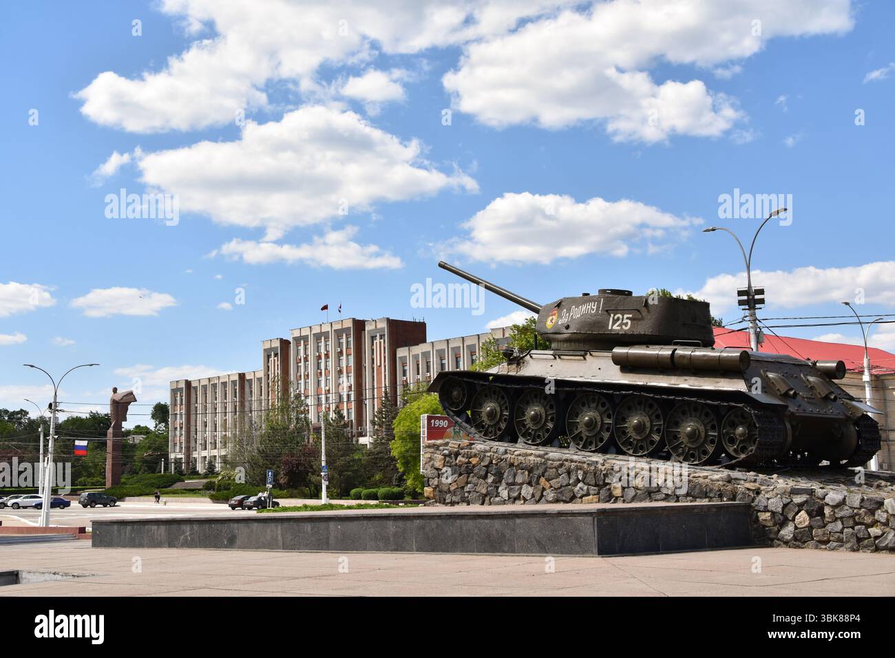 Tank and city view in Tiraspol Transnistria Stock Photo - Alamy