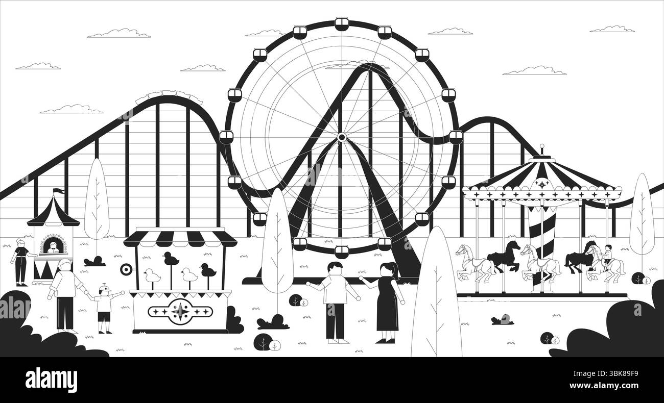 Funfair amusement park line illustration Stock Vector Image & Art - Alamy
