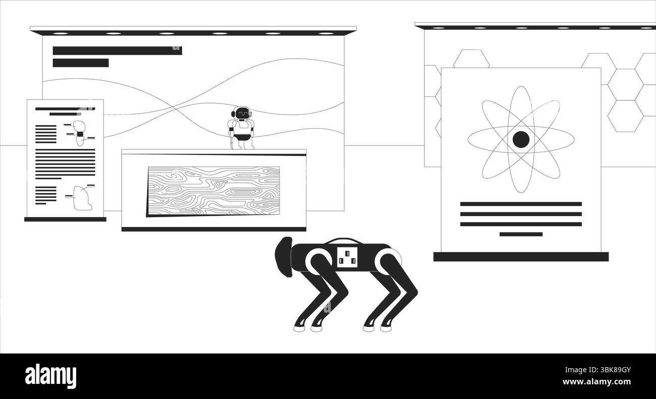 Empty robotics and technology science exhibition line illustration ...