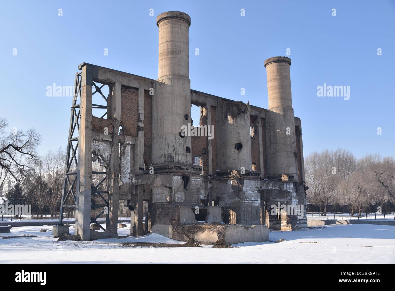 The chimneys of the abandoned boiler room at Unit 731 in Harbin, China ...