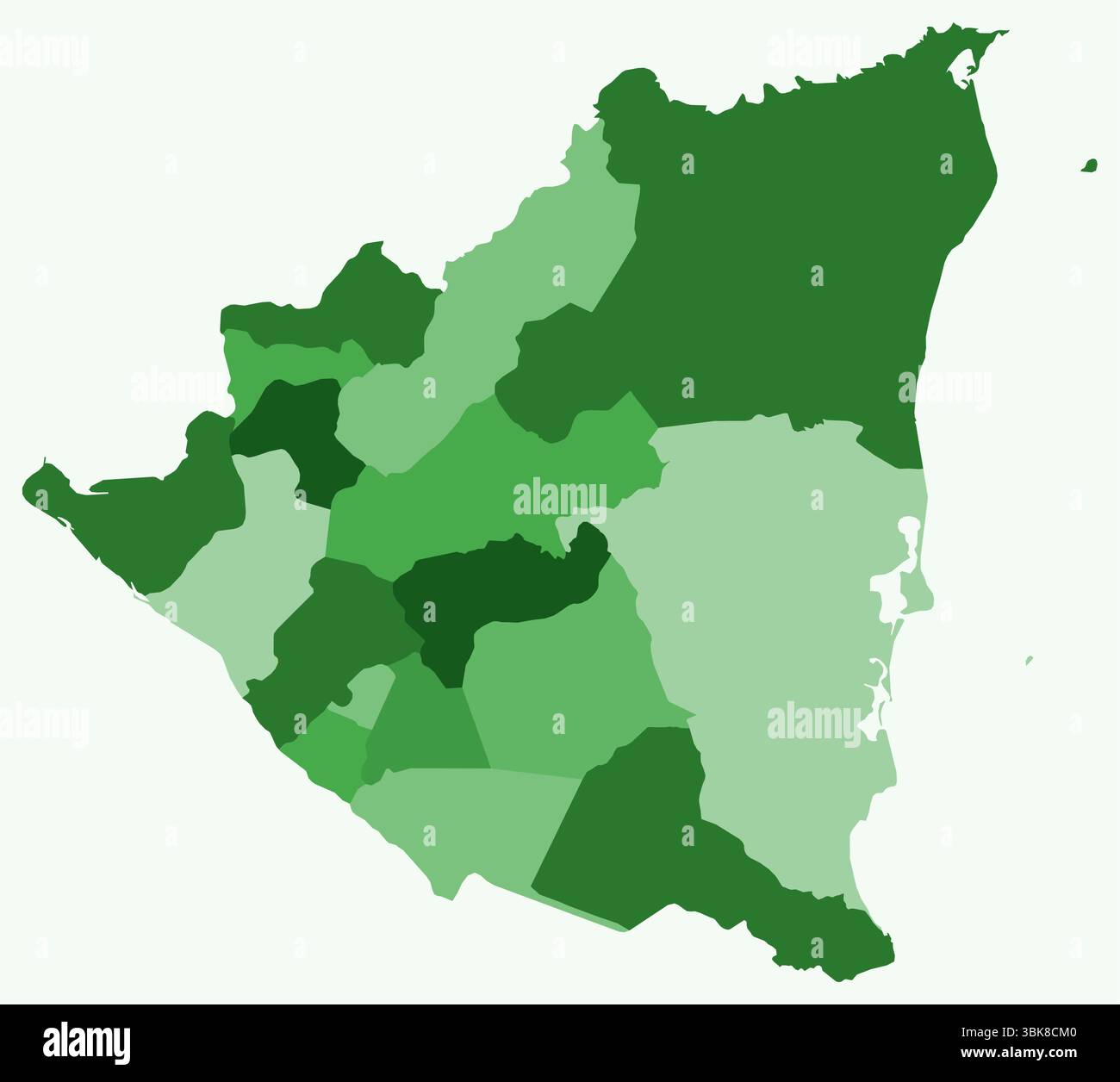 Map of Nicaragua with regions. Just a simple country border map with ...