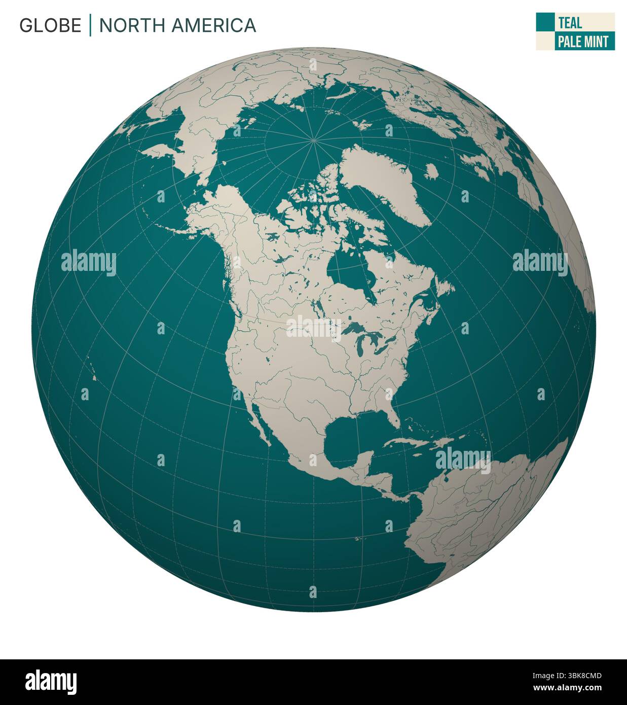 Vector Globe centered to North America. Teal Pale Mint palette. World ...