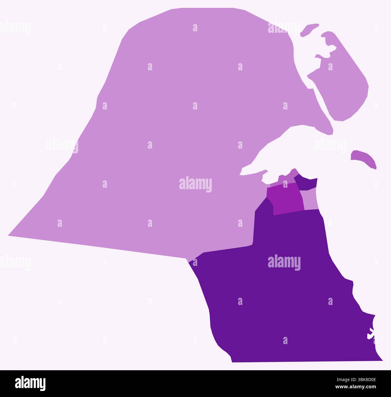 Map of Kuwait with regions. Just a simple country border map with region division. Purple color ...