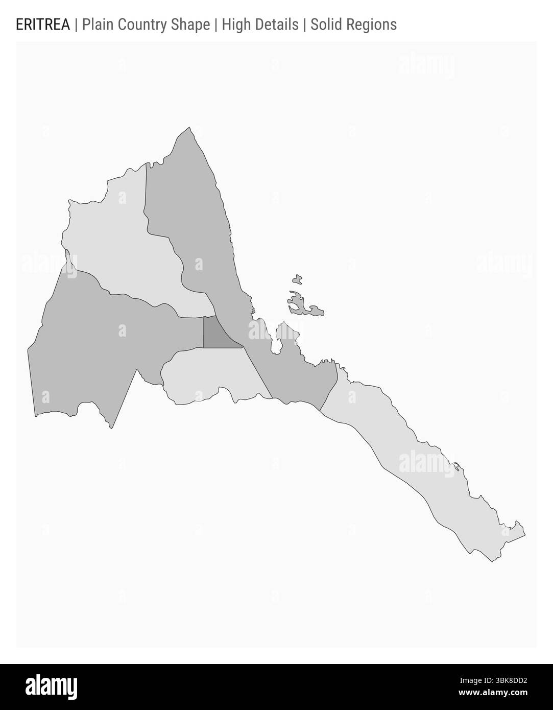 Eritrea plain country map. High details. Solid regions style. Shape of ...