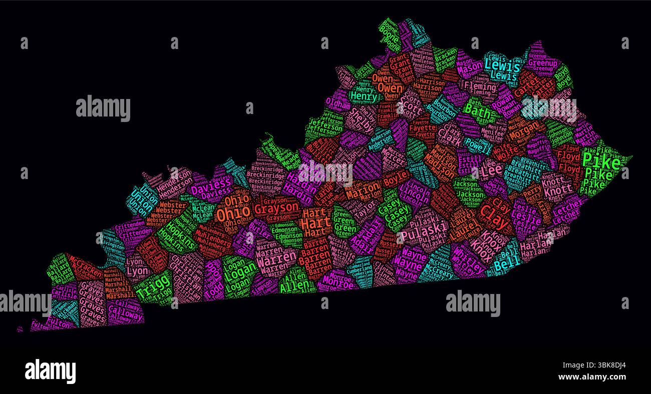 Kentucky Regions Word Clouds. Bright typographic style design on dark ...