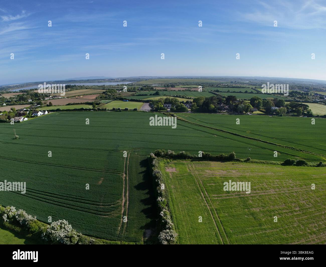 Lusk, Dublin, Ireland - 14th May 2025 - Aerial image of green fields in ...