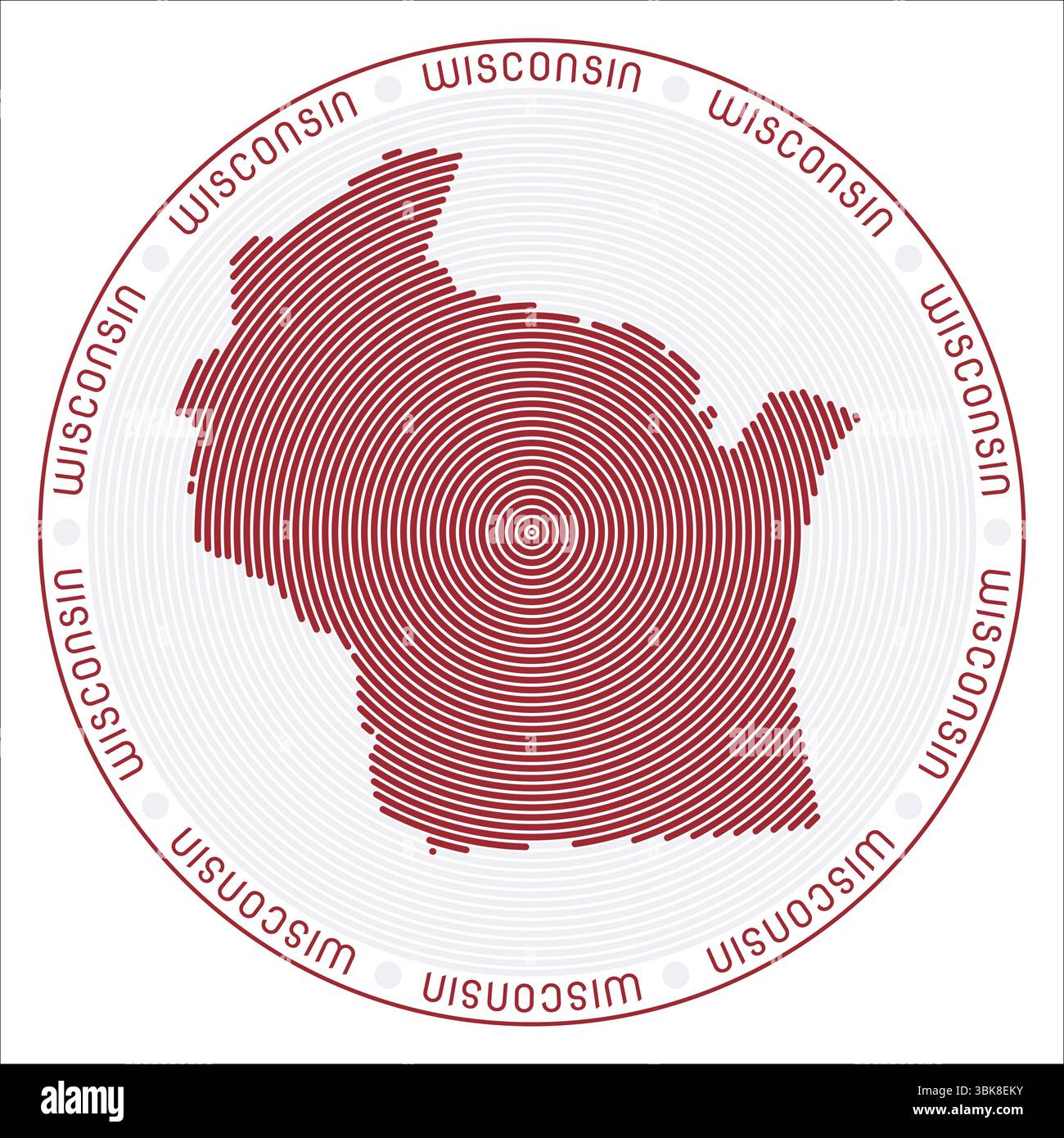 Wisconsin round logo design. State shape build of rings. Wisconsin text ...