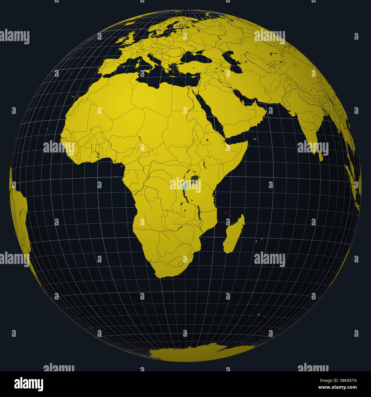 Republic of Burundi on Globe. Country view on the world map in Charcoal ...