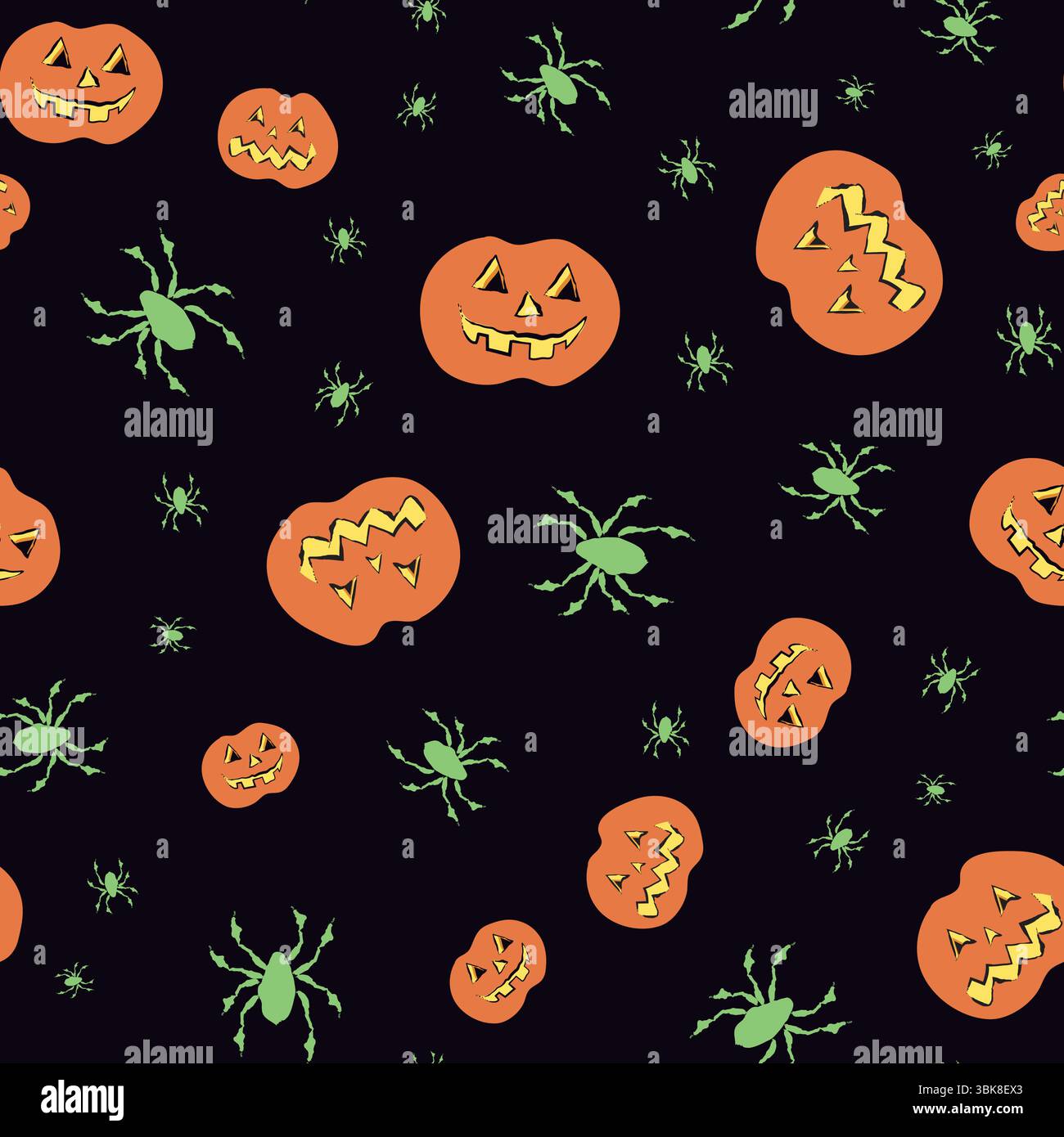 Spooky Halloween pumpkins and spiders seamless vector pattern ...