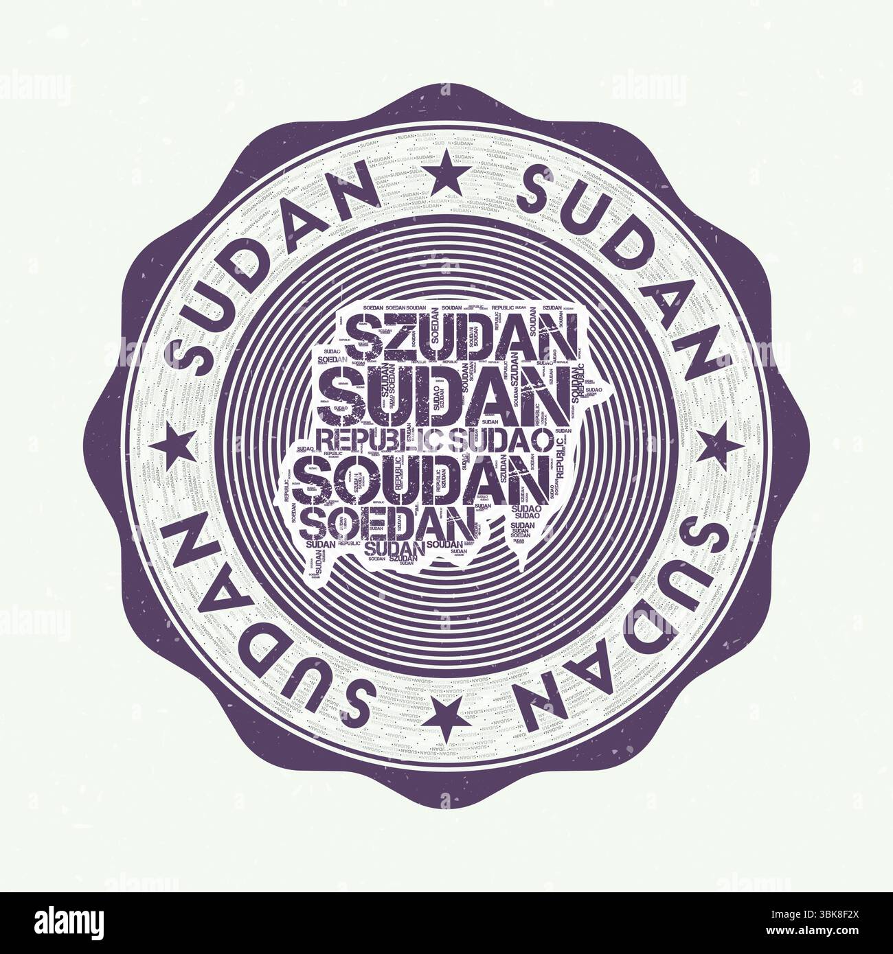 Sudan seal. Country round logo with shape of Sudan and country name in ...