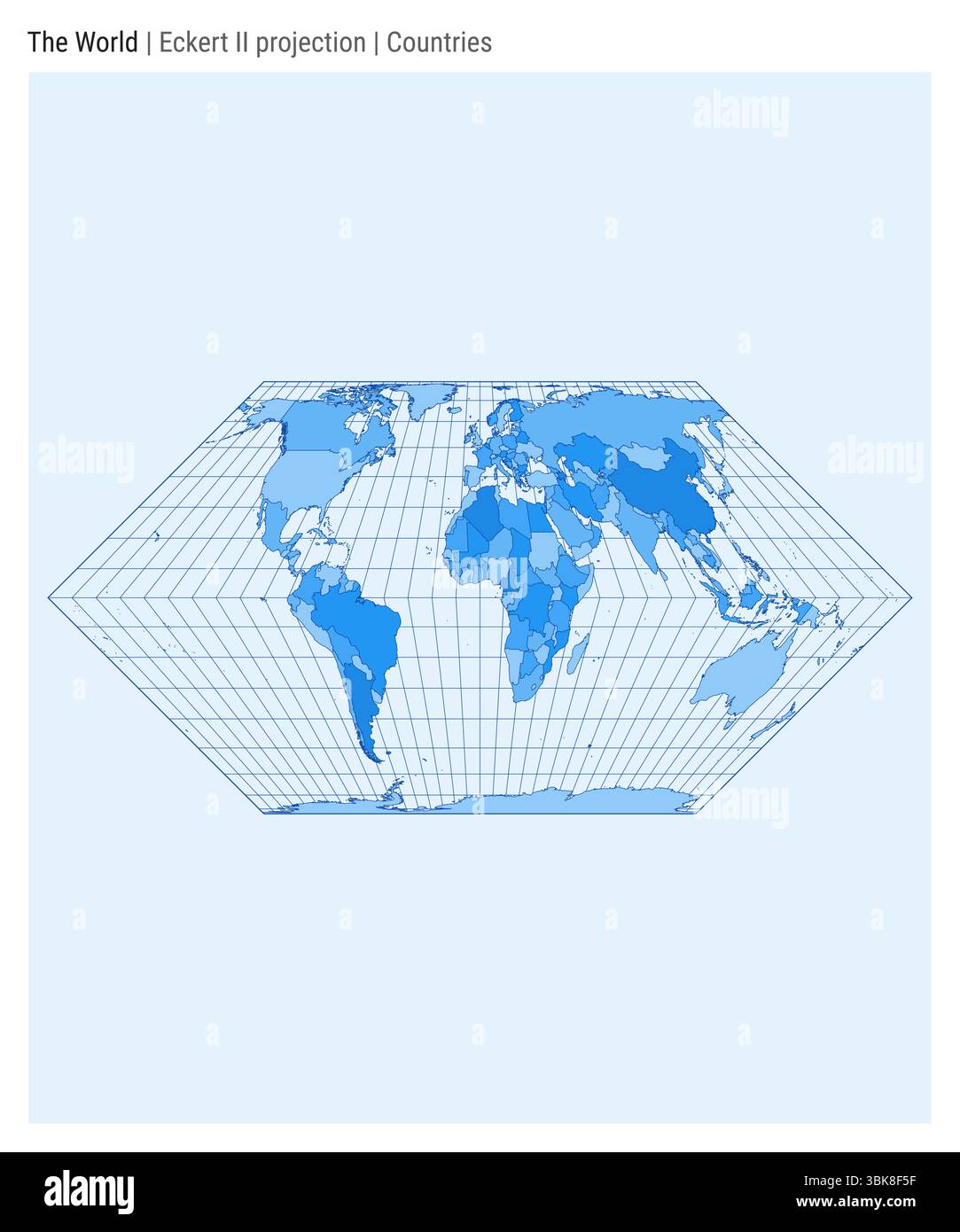 World Map. Eckert II projection. Countries style. High Detail World map ...