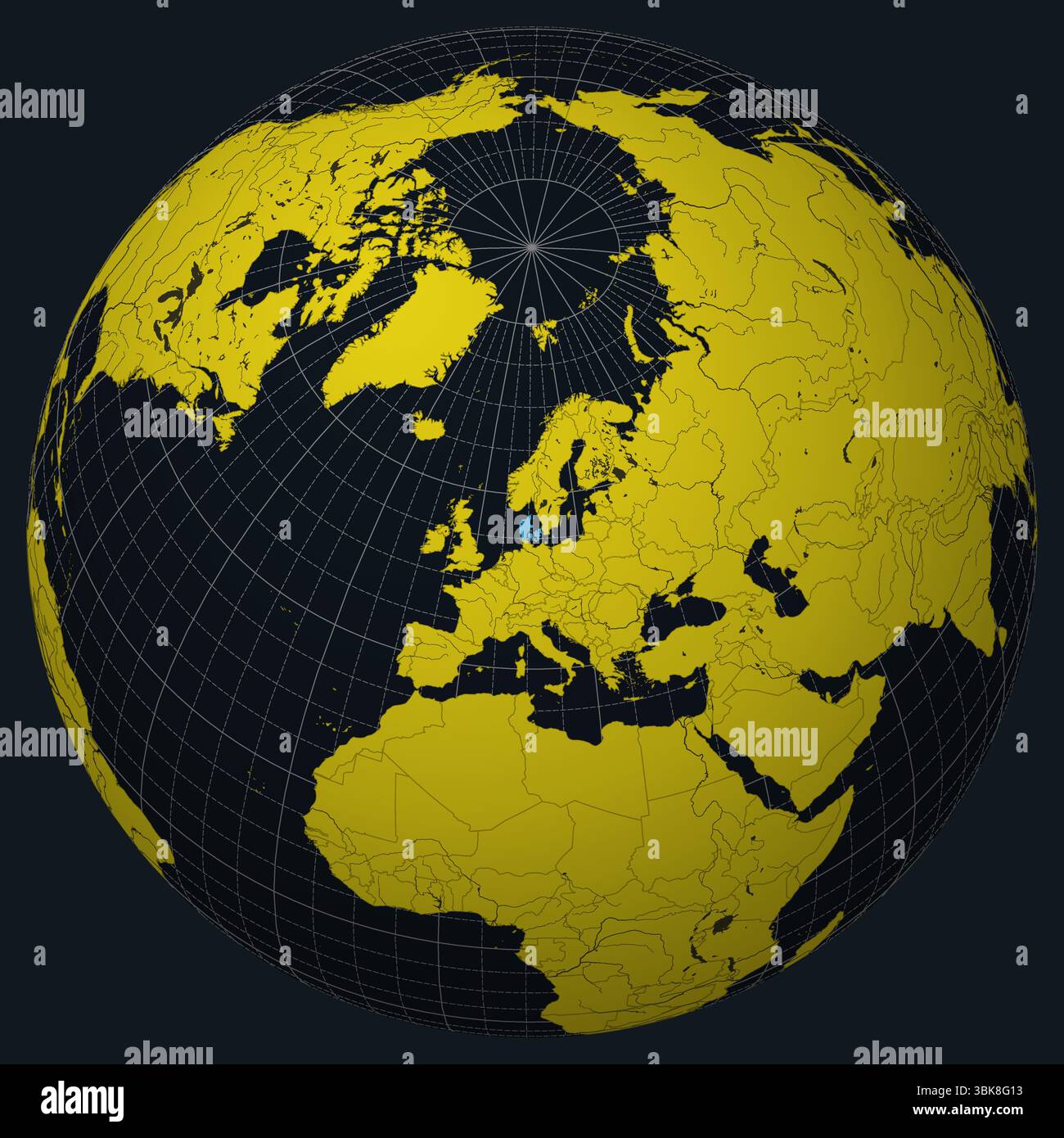 Denmark on Globe. Country view on the world map in Charcoal Bright ...
