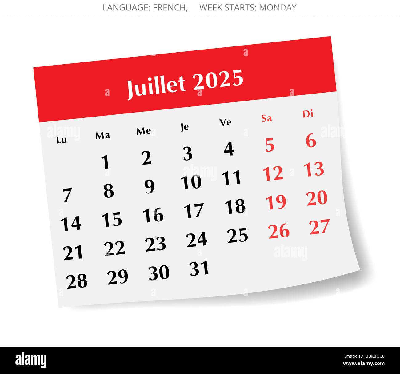 Calendrier juillet 2025 hi-res stock photography and images - Alamy
