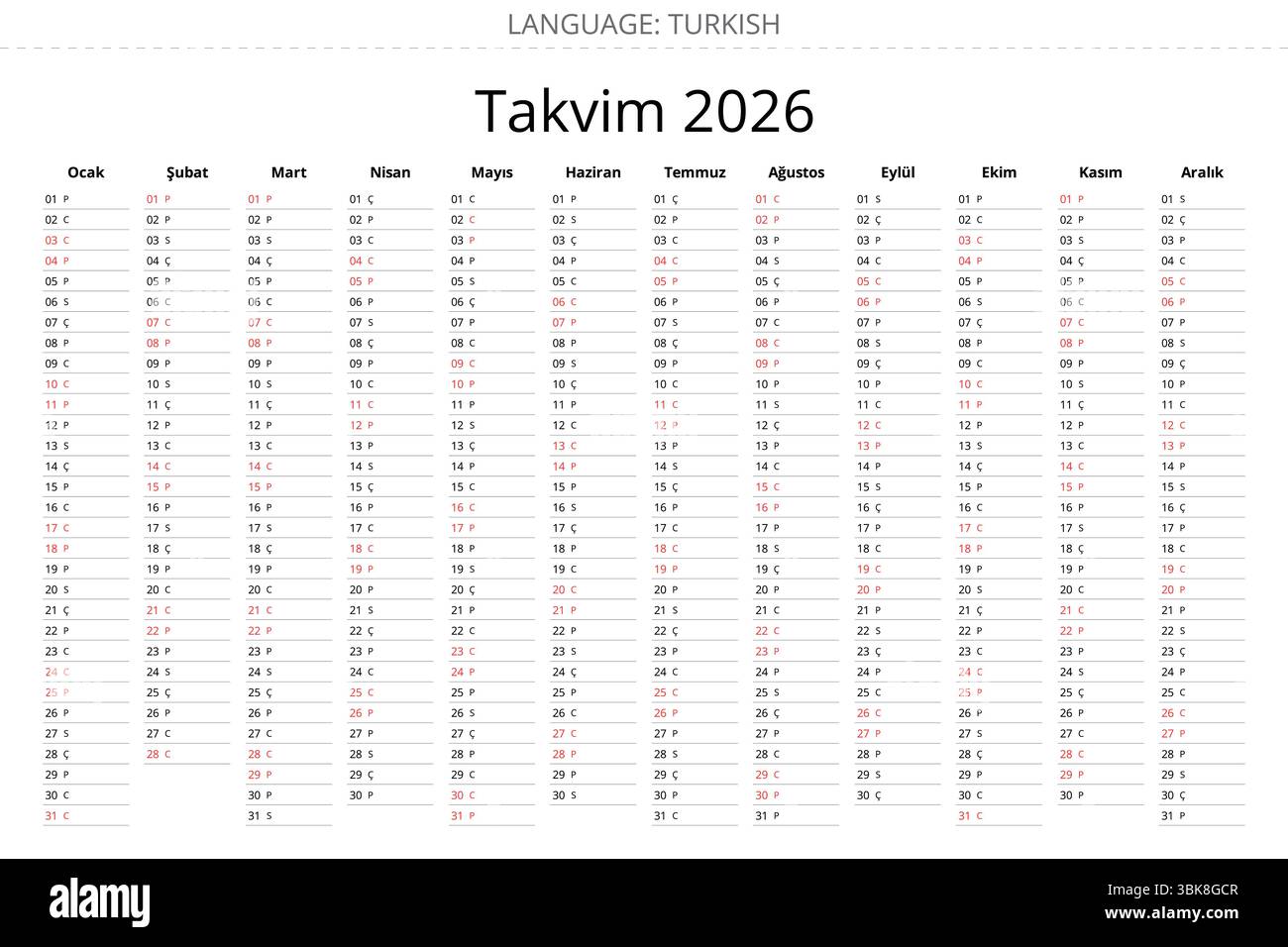 Simple 2026 turkish planner with minimalist design for Turkey Stock ...