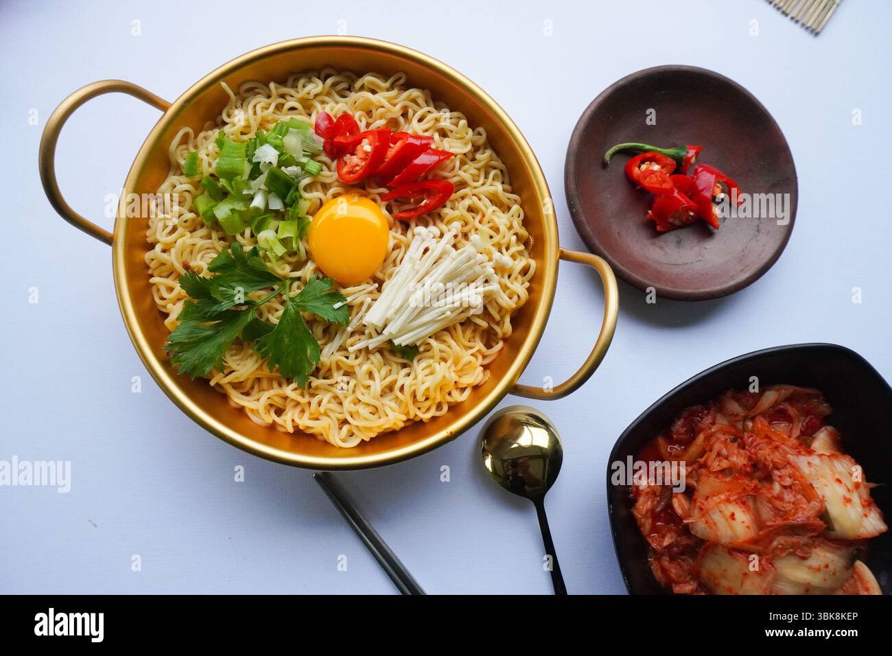Ramyeon or Ramyun is Korean instant noodle, with spicy flavour topped ...
