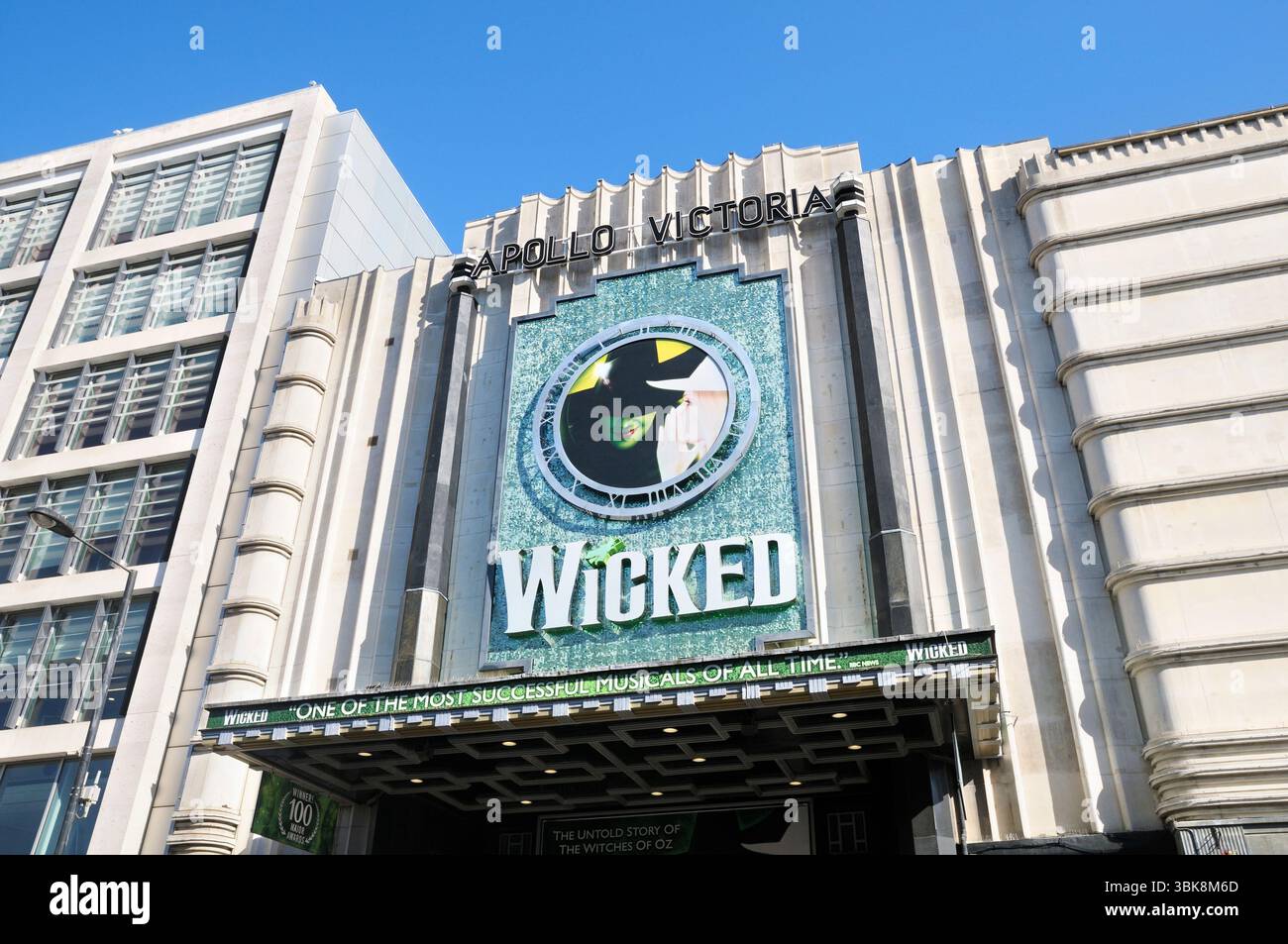 Art Deco exterior and billboard on the Apollo Victoria Theatre, home to ...