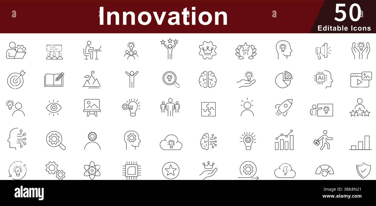 Innovation Icon Set - 50 Editable Creative Development Icons for ...