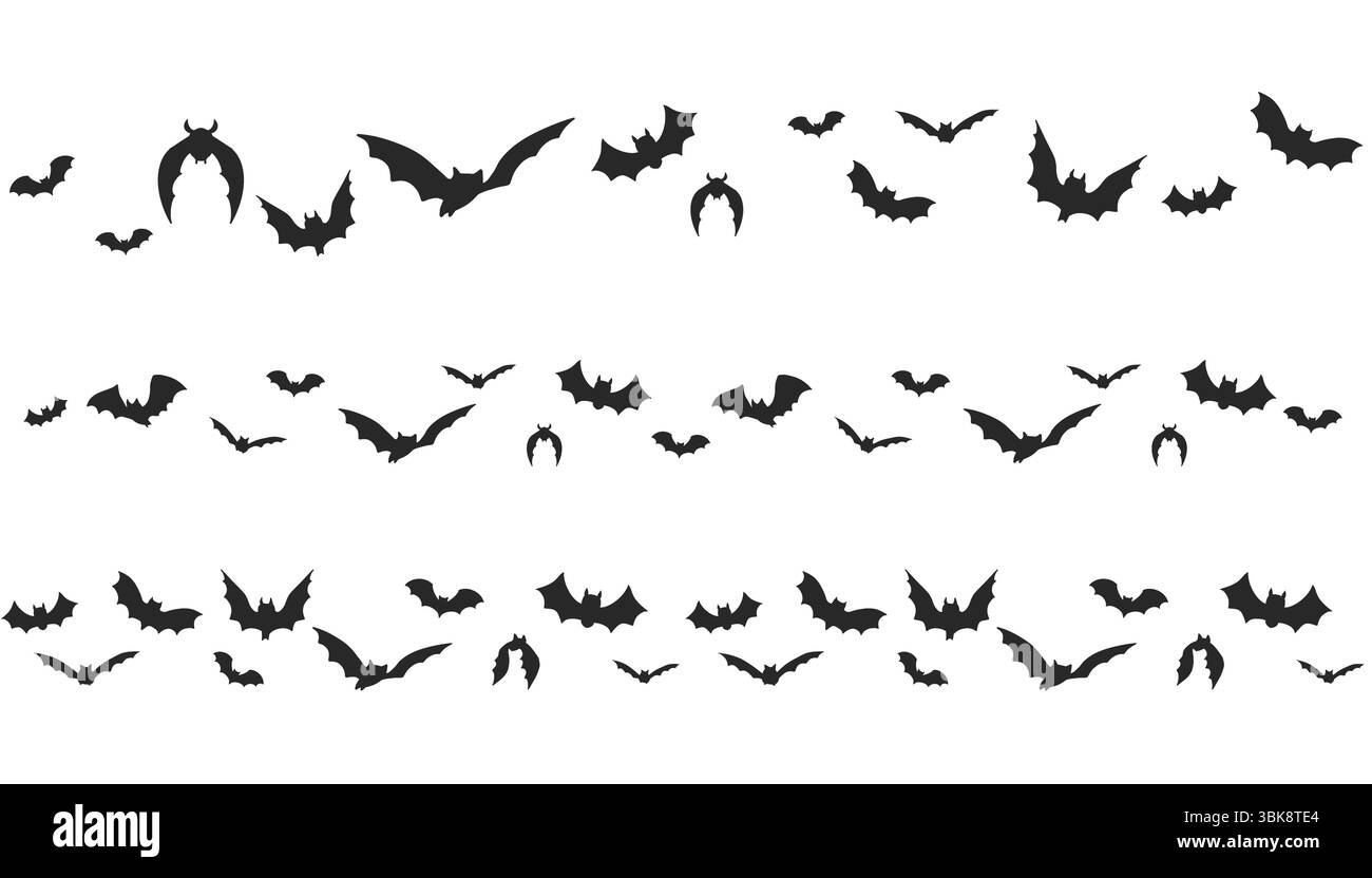 Bat silhouette border divider, halloween simple ornament. Scary decor ...