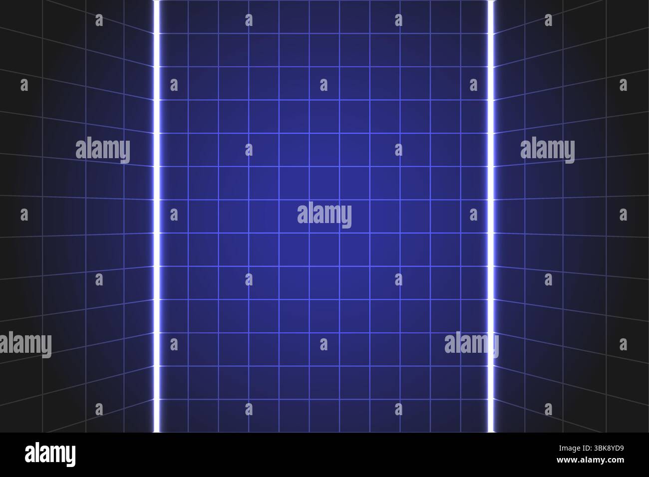 Futuristic Grid Background with Glowing vertical Light and Dark Blue ...