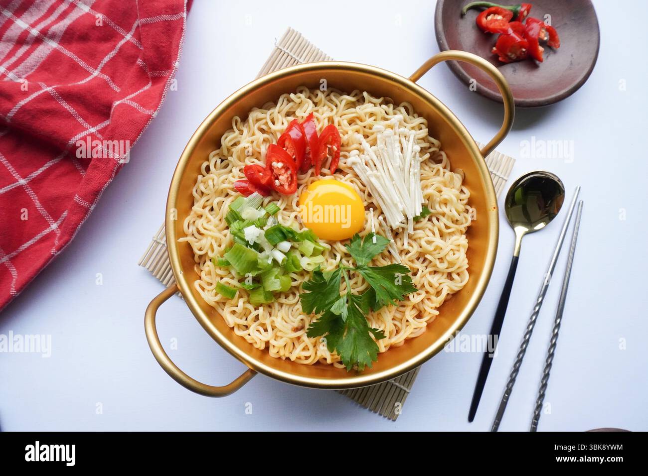 Ramyeon or Ramyun is Korean instant noodle, with spicy flavour topped ...