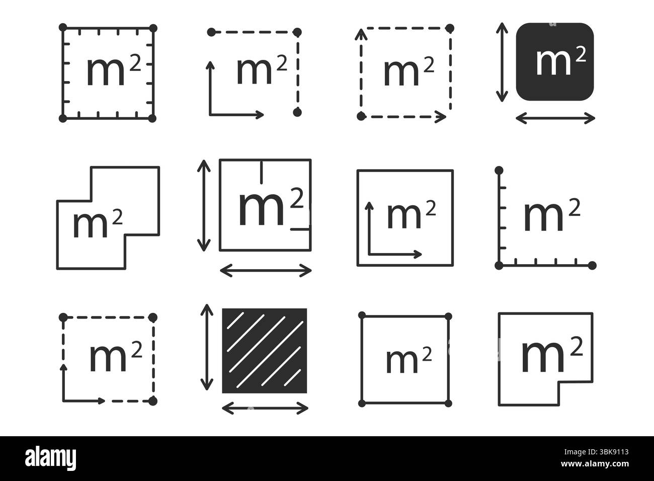 Square meter icon line quantity area, m2 measuring area sign symbol ...