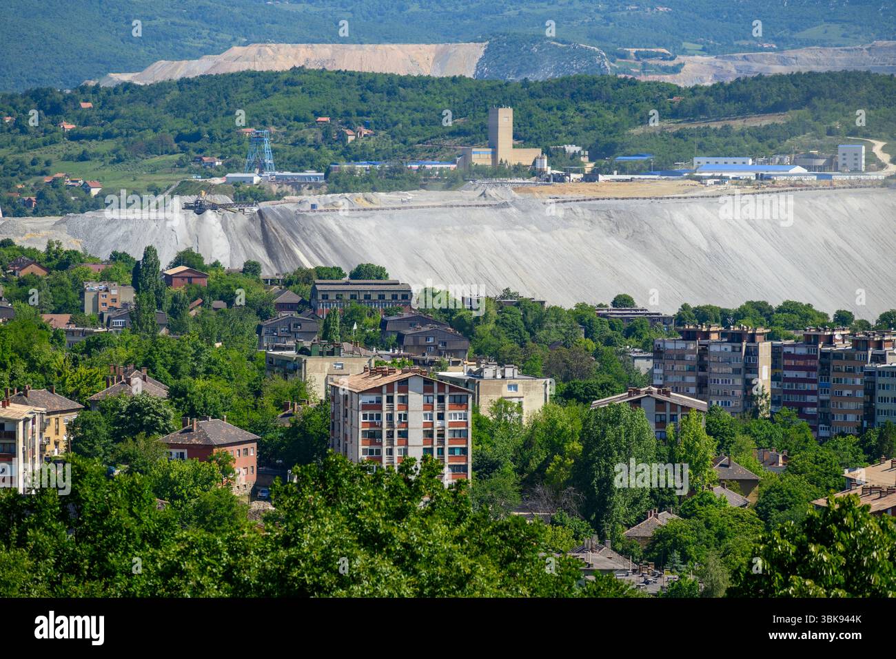 Bor city with Copper mine and smelting complex of Zijin Bor Copper, one ...