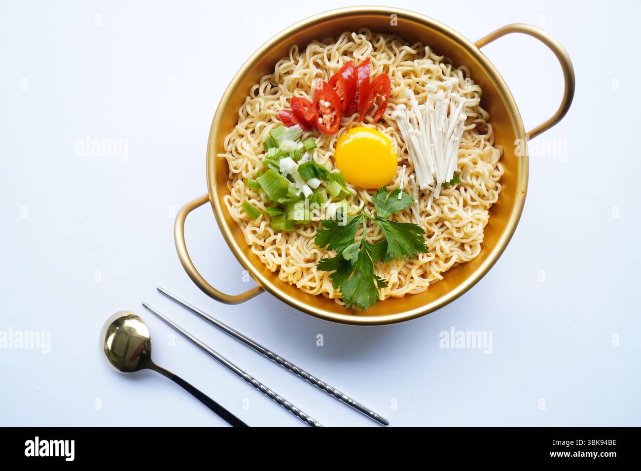 Ramyeon or Ramyun is Korean instant noodle, with spicy flavour topped ...