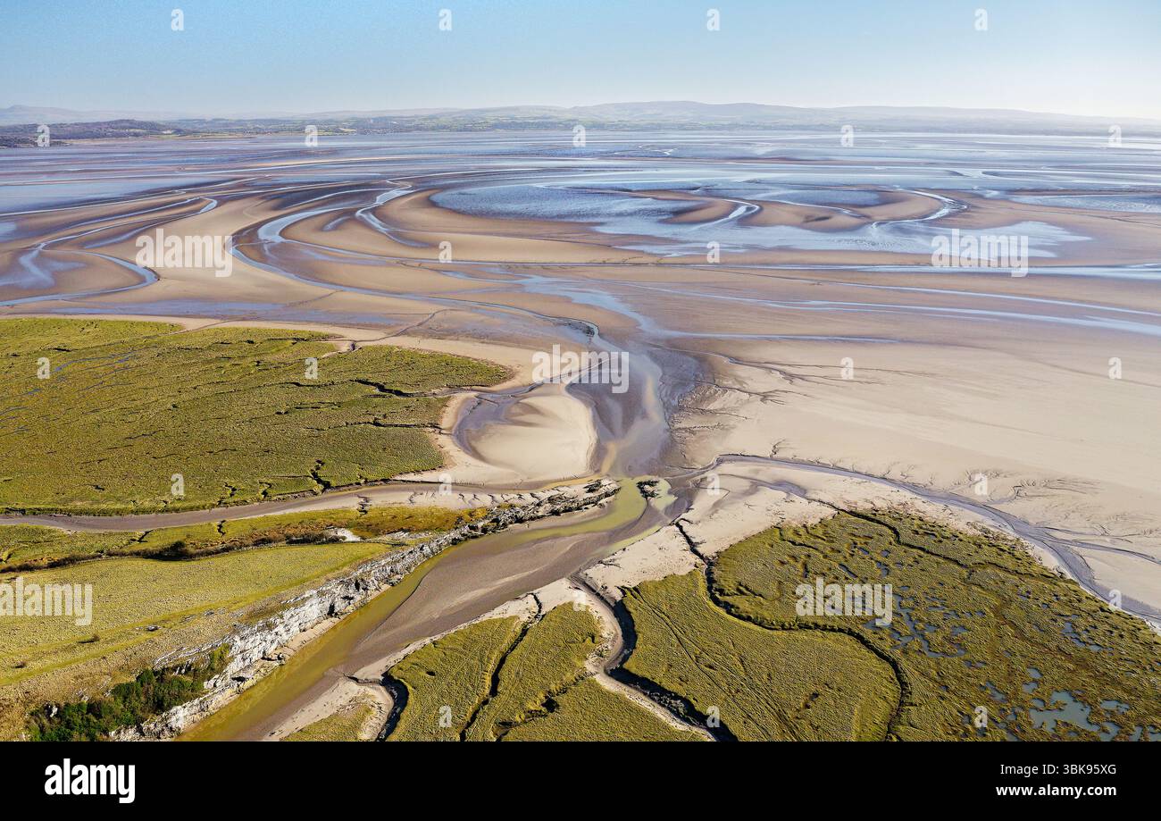 East from Humphrey Head over tidal marsh and mudflats where the River ...