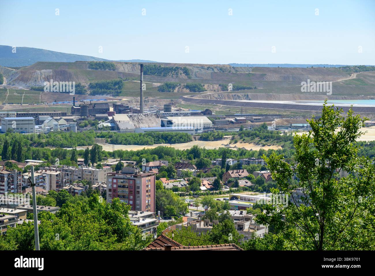 Bor city with Copper mine and smelting complex of Zijin Bor Copper, one ...
