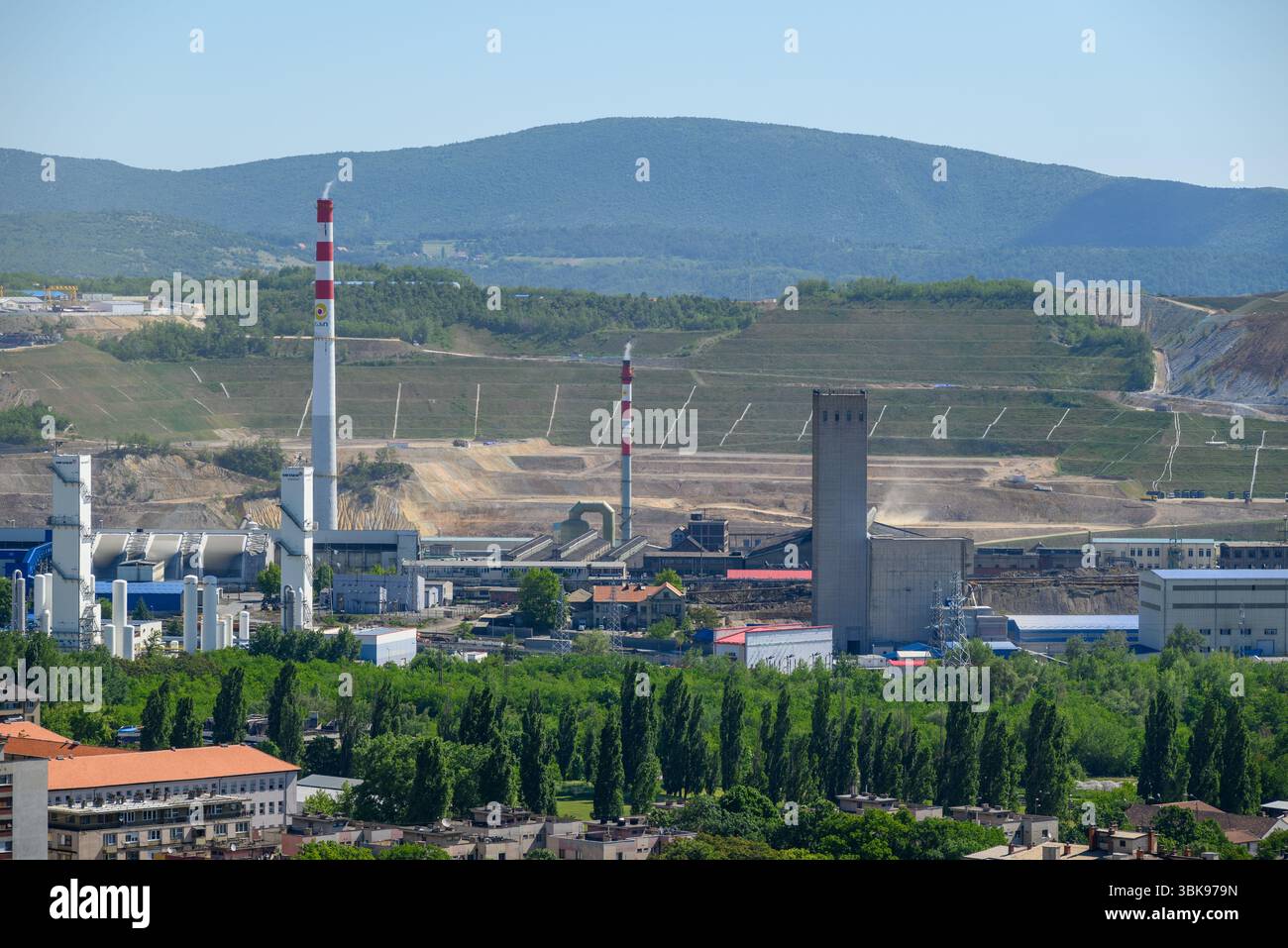 Bor city with Copper mine and smelting complex of Zijin Bor Copper, one ...