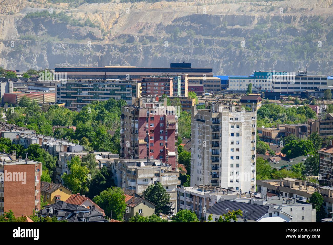 Bor city with Copper mine and smelting complex of Zijin Bor Copper, one ...