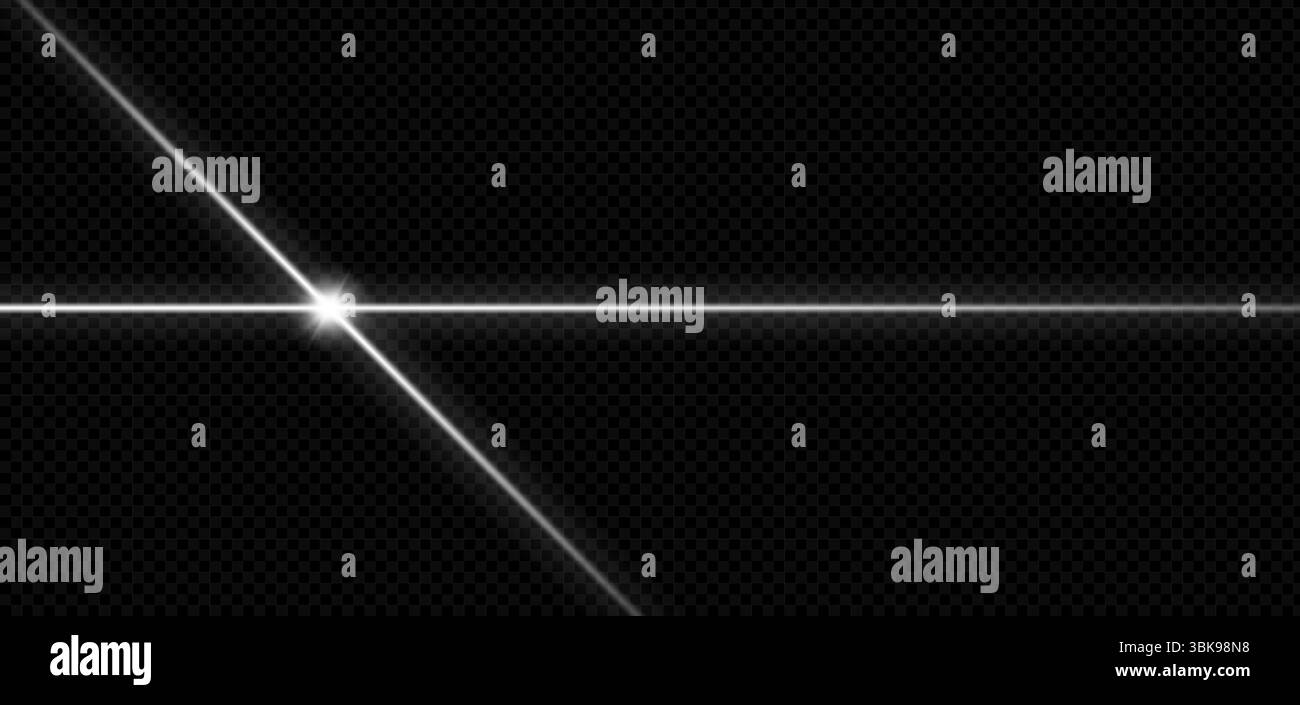 White laser light beam with radial glow and sparkle effect on dark ...
