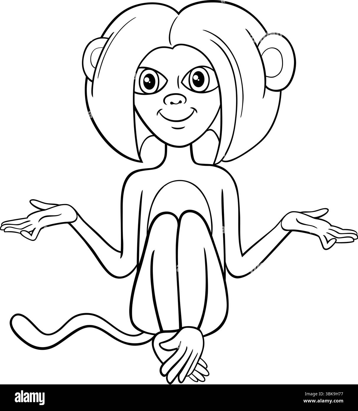 Cartoon illustration of female monkey animal character unfolding arms ...