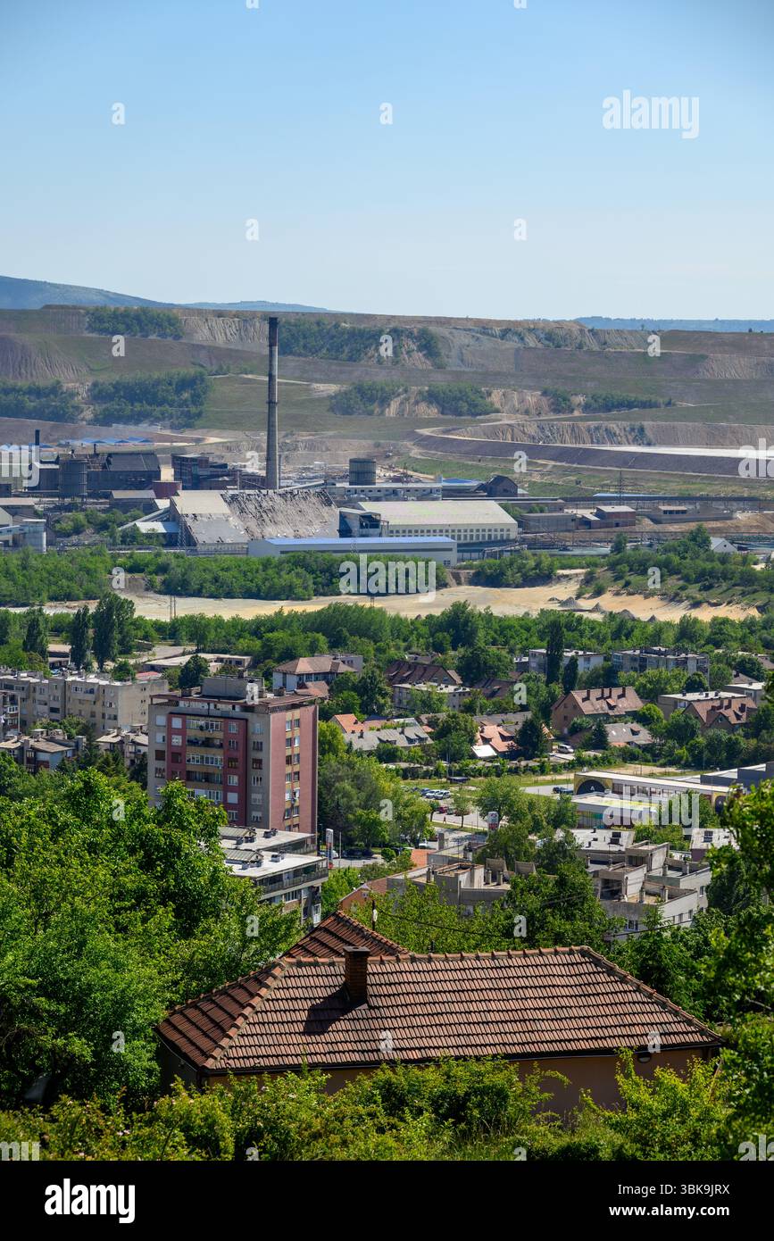 Bor city with Copper mine and smelting complex of Zijin Bor Copper, one ...