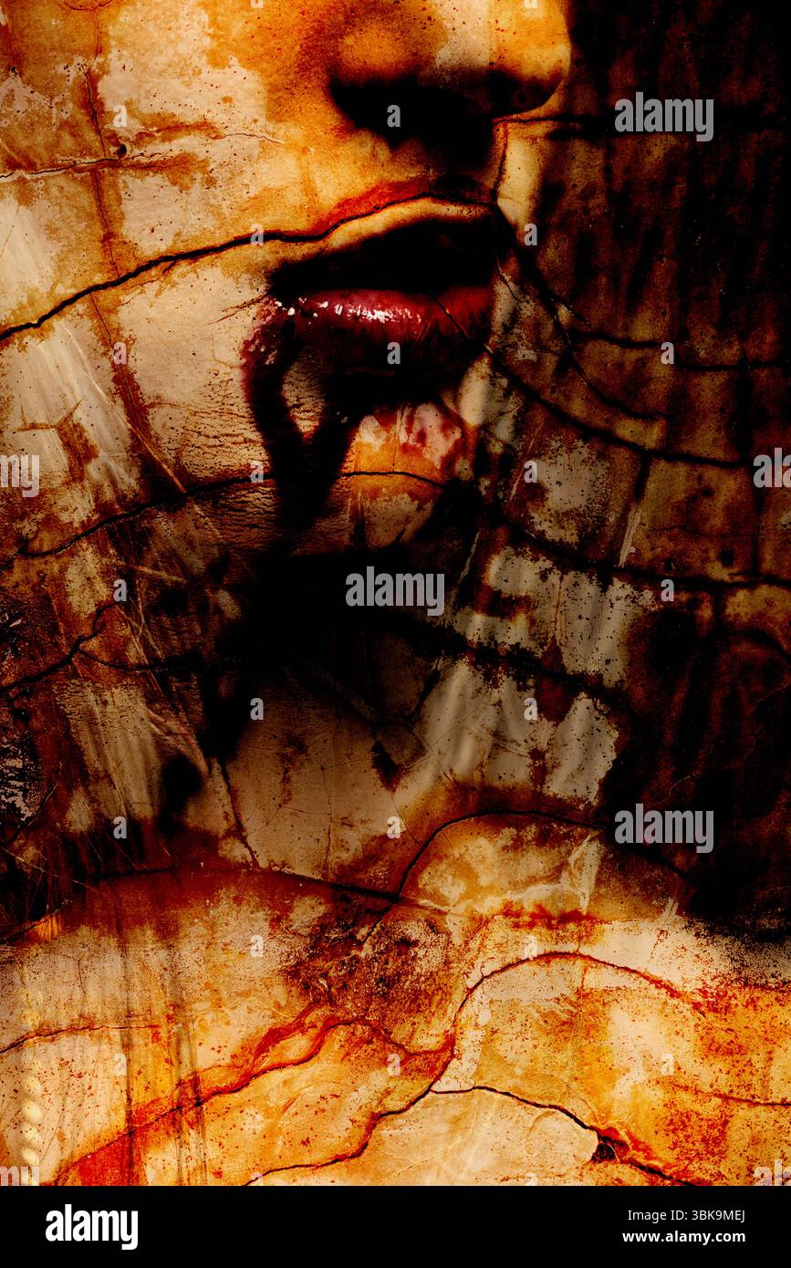 Woman with bloody mouth close up photo Stock Photo - Alamy