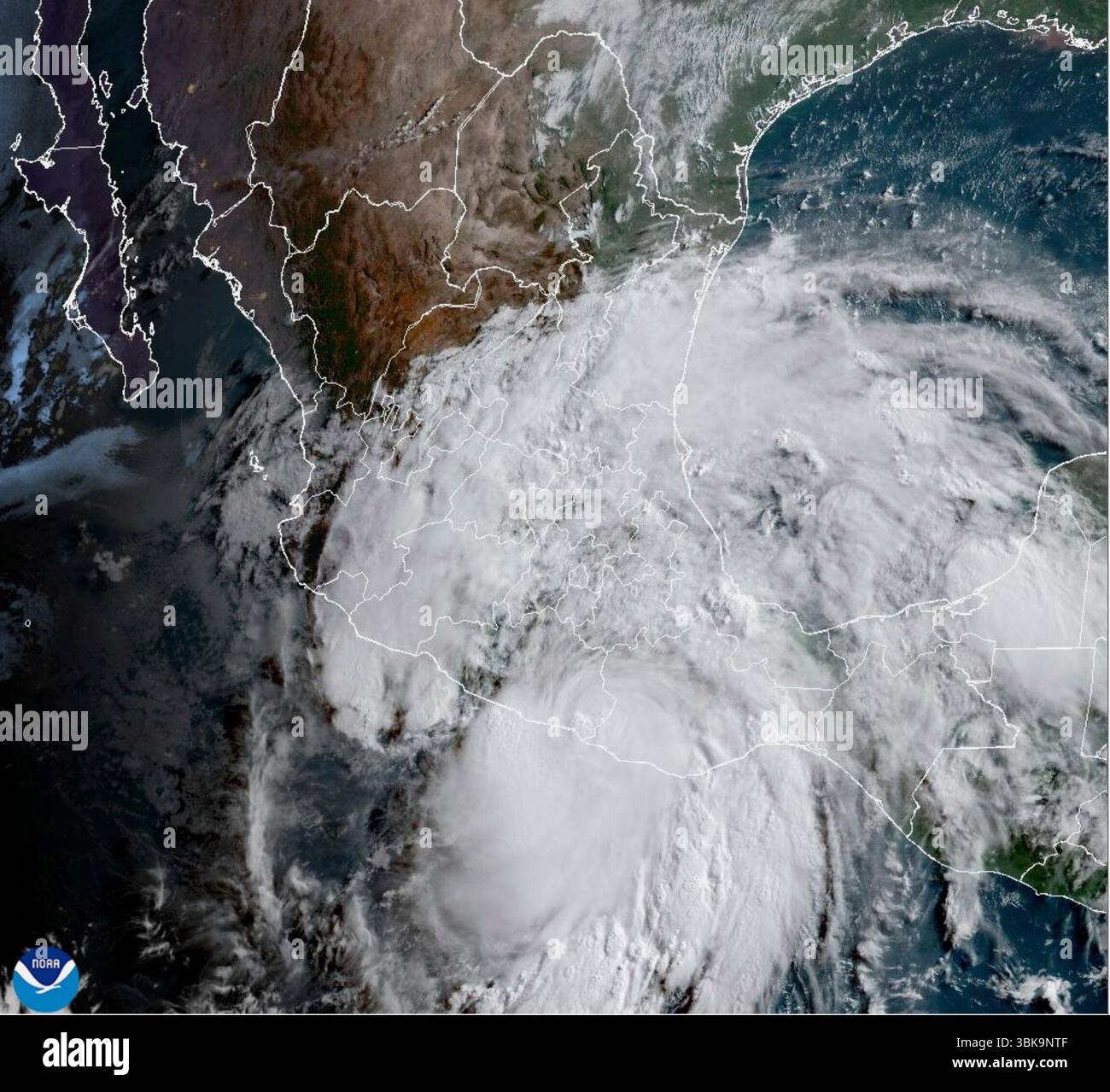This satellite image provided by the National Oceanic and Atmospheric ...