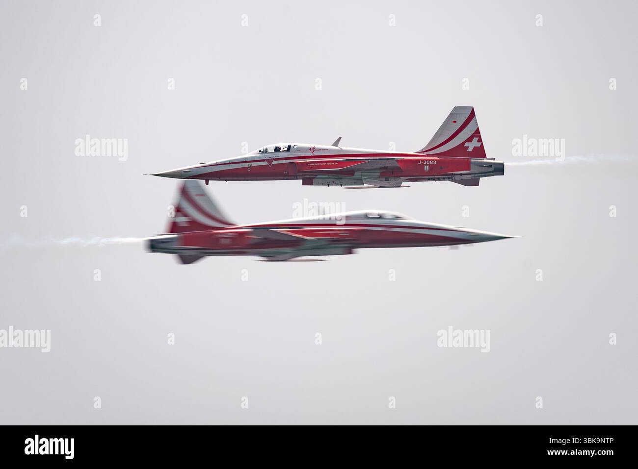 Patrouille Suisse display team of Swiss Air Force flying Northrop F-5E Tiger II fighter jets at ...