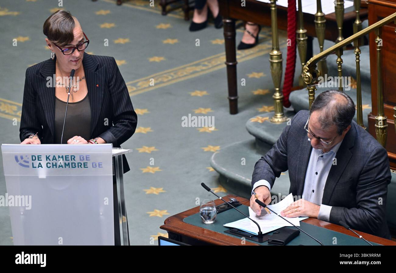 Brussels, Belgium. 19th June, 2025. PTB's Annik Van den Bosch and Vice ...