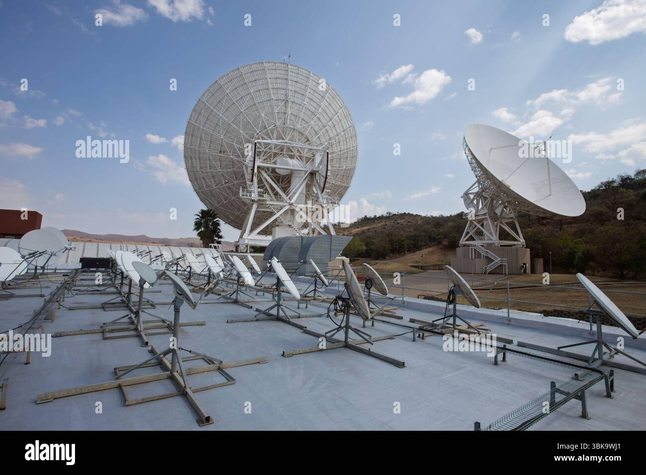 giant satellite antenna telecommunications band c, multiple small ...
