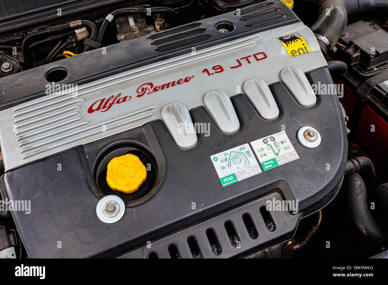 Kyiv, Ukraine - June 12, 2025: a classic Alfa Romeo Twin Spark engine ...