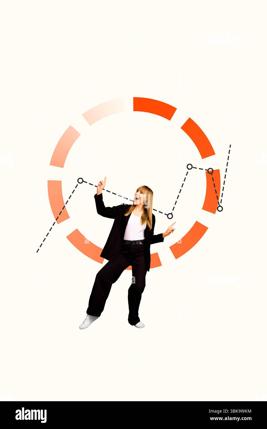 Creative 3D photo collage trend artwork template of young lady success ...