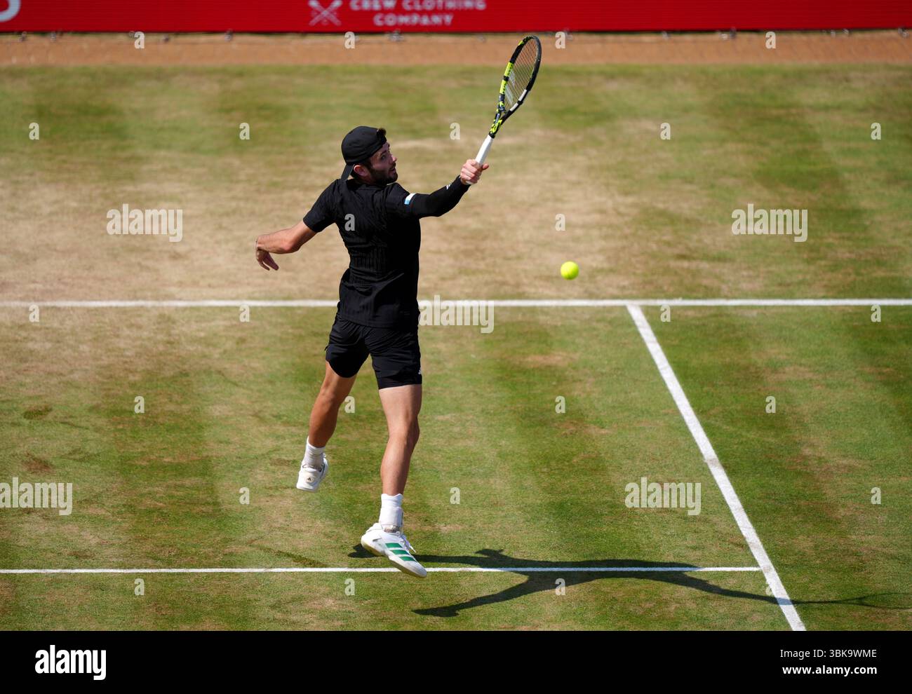 Jacob Fearnley in action against Corentin Moutet on day eleven of the ...