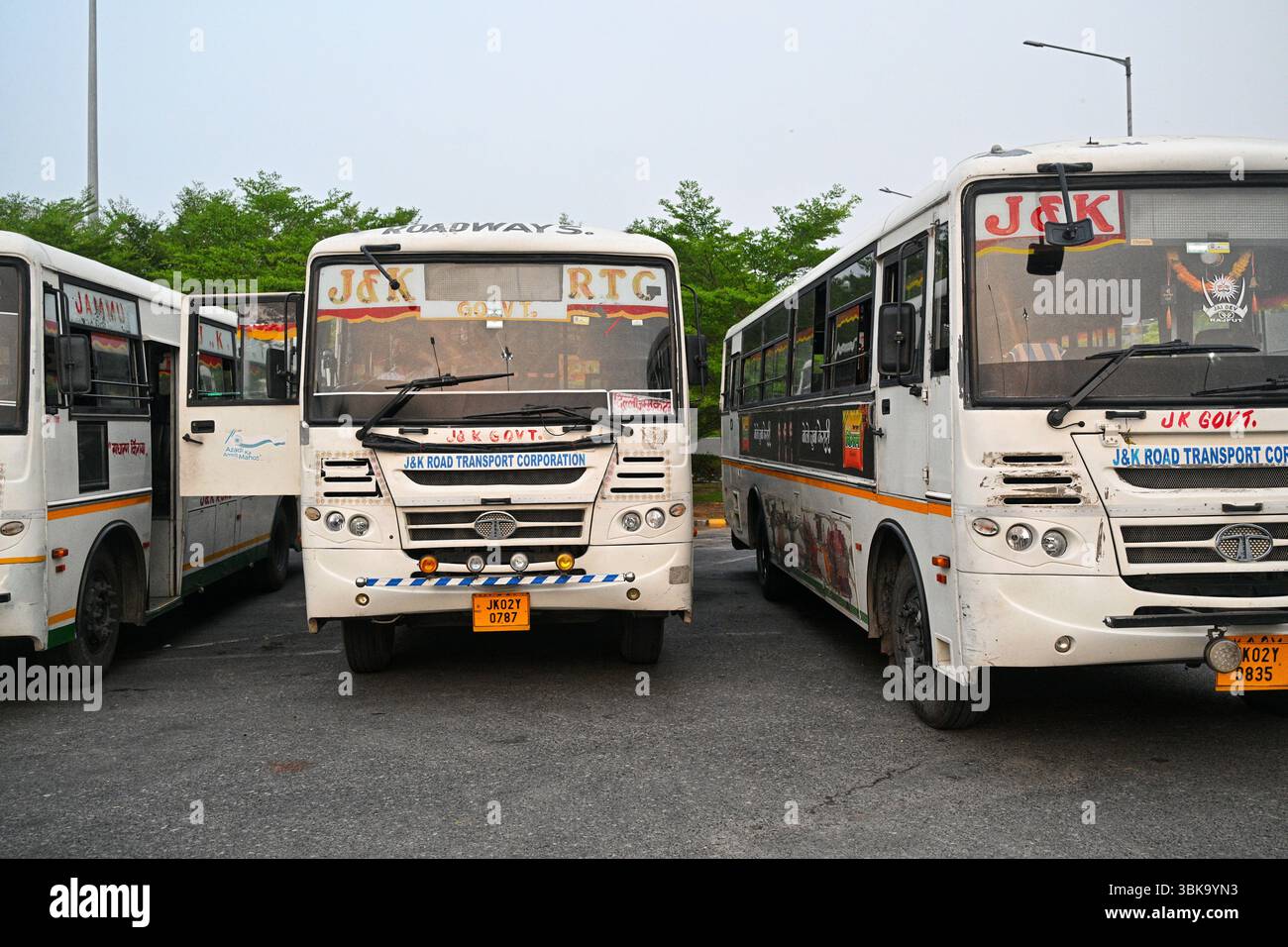 NEW DELHI, INDIA - JUNE 19: JKSRTC buses at the Airport Parking to pick ...