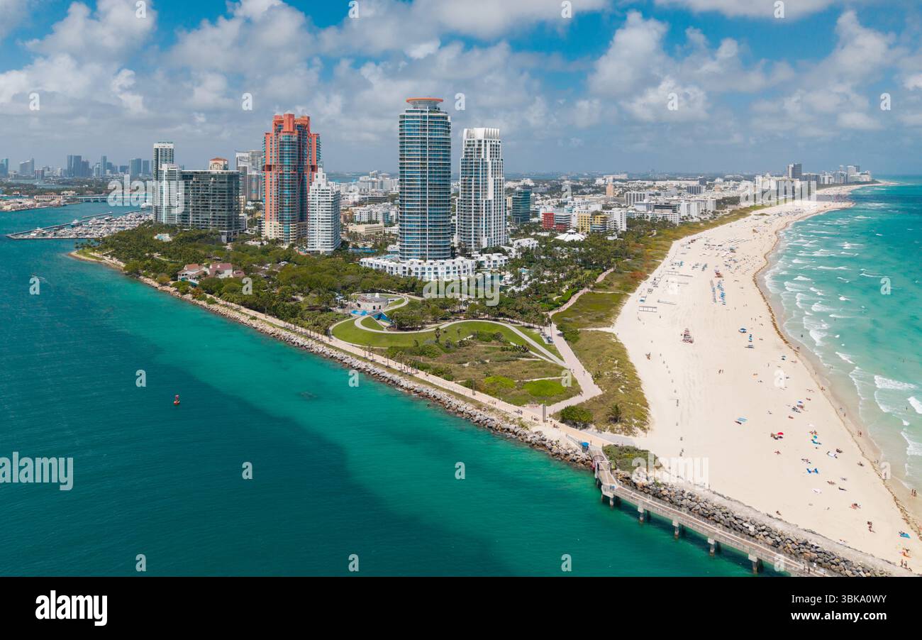 Miami Beach aerial view with skyline. Miami from above. Miamis famous ...